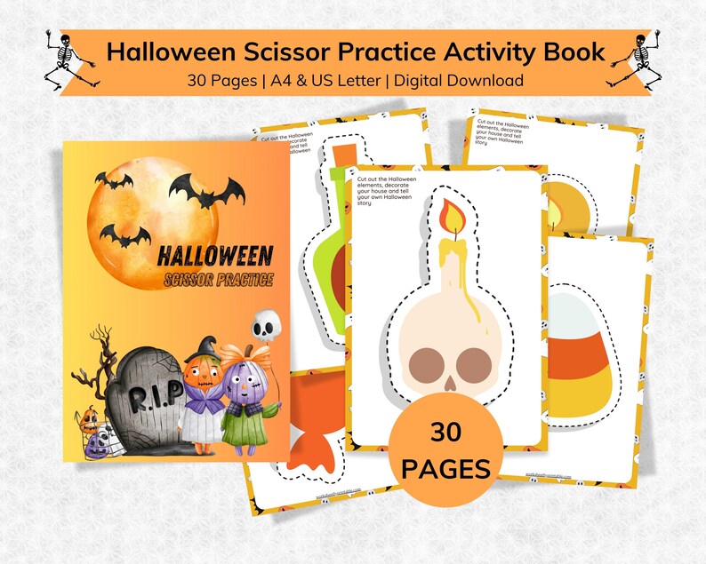 Halloween Scissor Skill Activity Book for Kids, Montessori Printable ...