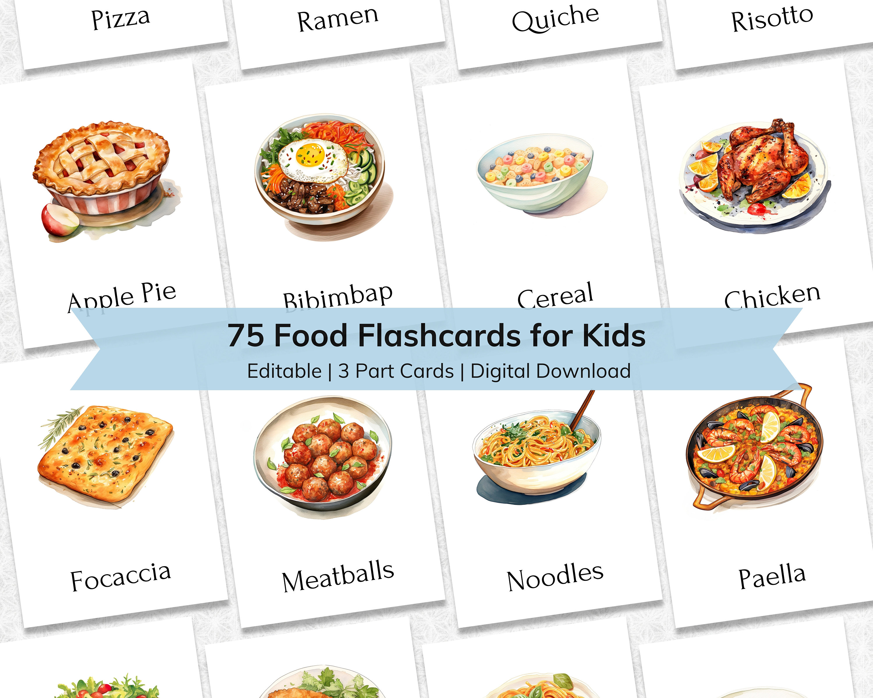 Editable Food Flashcards for Kids: Montessori 3-part Learning Cards ...