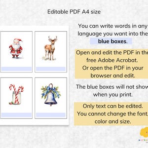 Editable Christmas Flashcards for Kids, Printable 3 Part Nomenclature ...