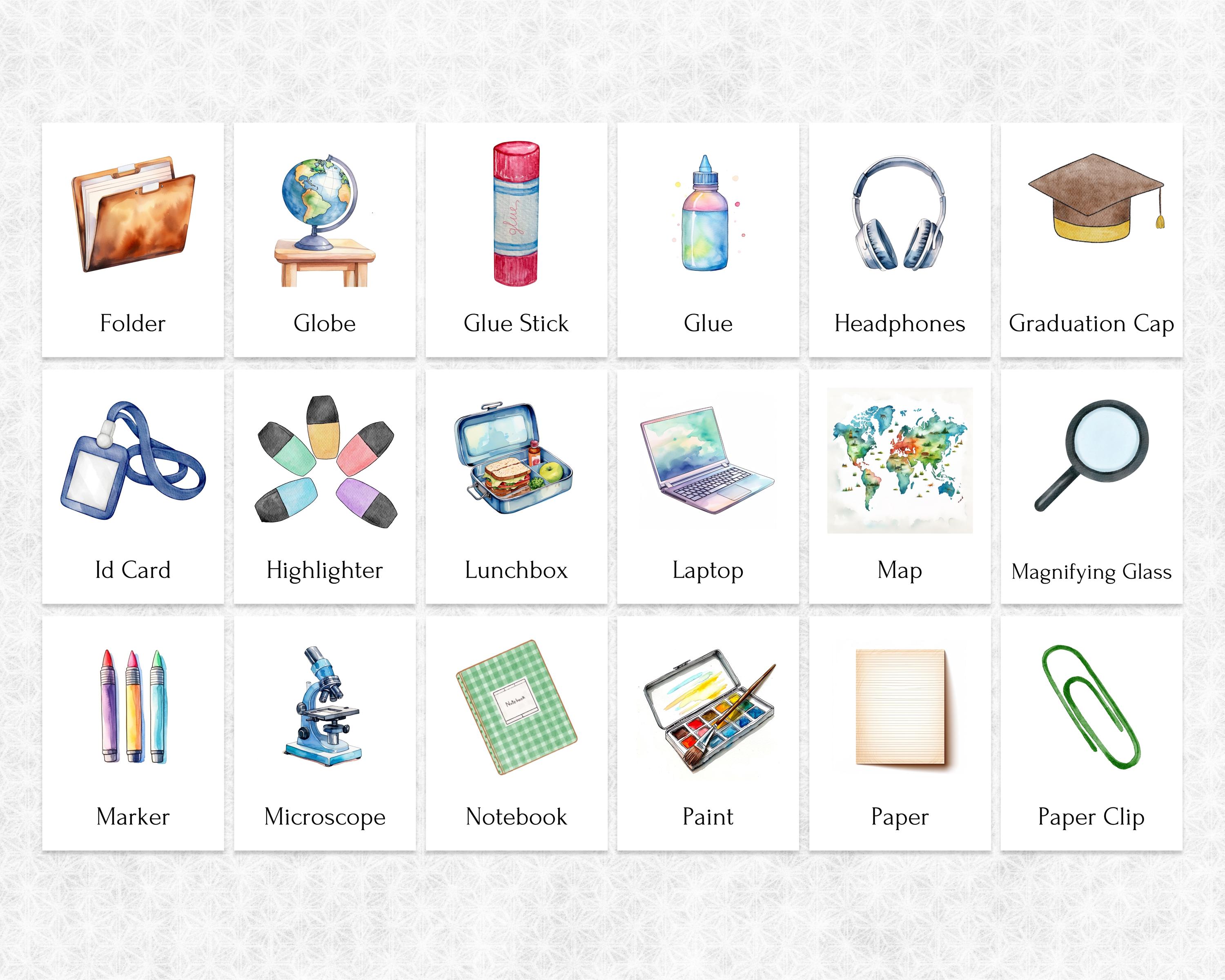 Editable School Supplies Flashcards for Kids, Printable 3 Part ...