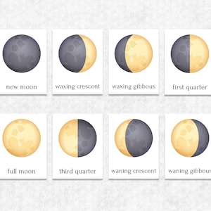 Moon Phases Montessori Flashcards for Kids | Printable 3 Part ...