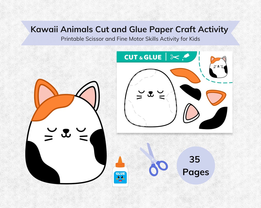 Cute Kawaii Animals Cut and Glue Paper Craft Activity Sheet for Kids ...