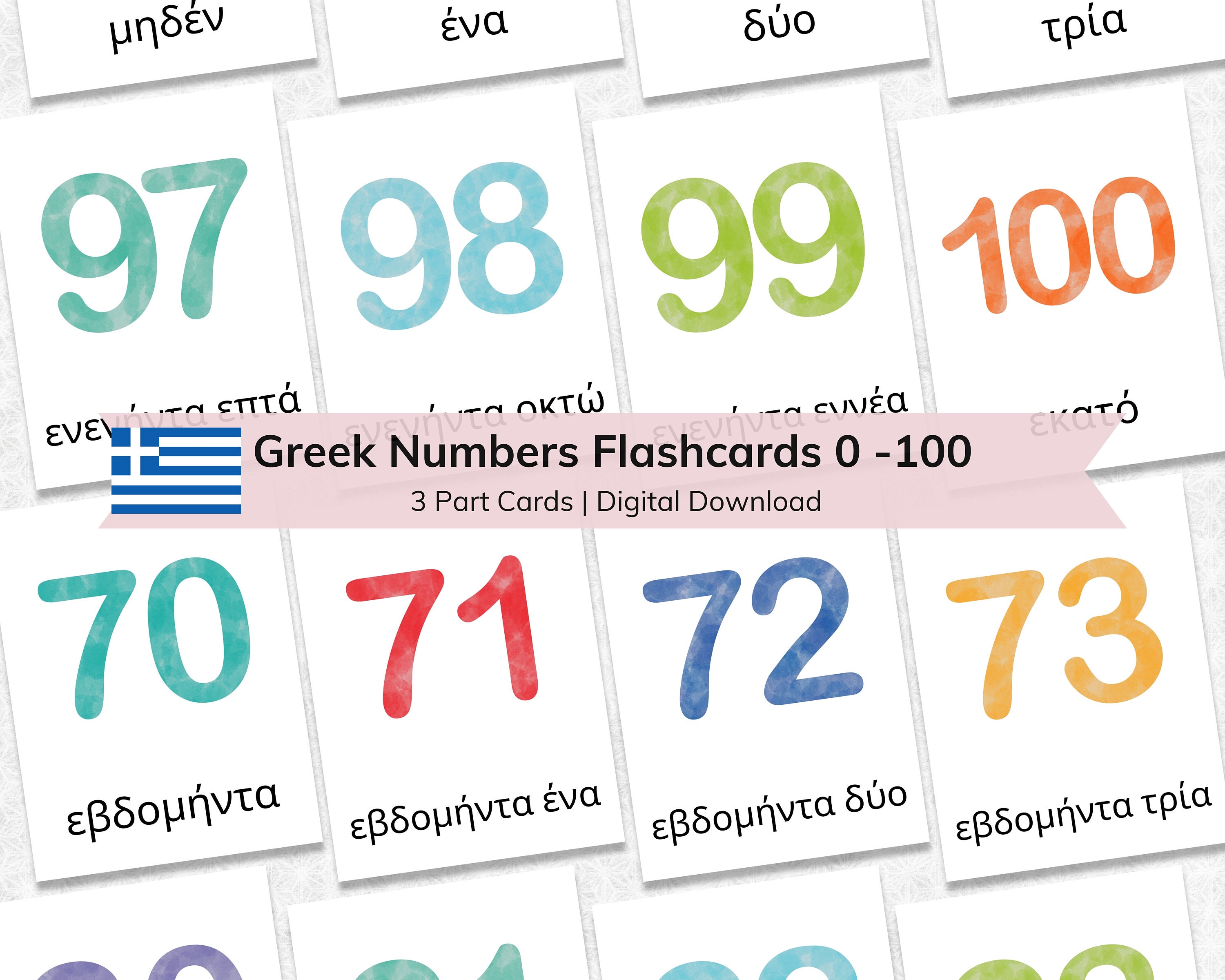 Educational Greek Numbers Flashcards | Learn and Count Numbers 0-100 ...