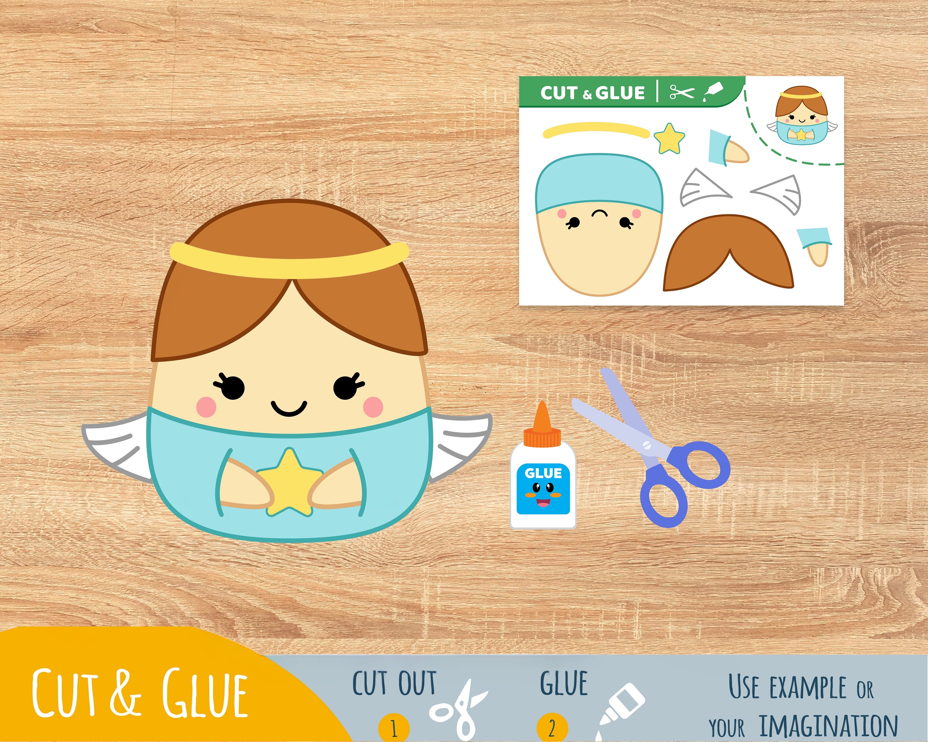 Cute Kawaii Character Cut and Glue Paper Craft Activity Sheet for Kids ...