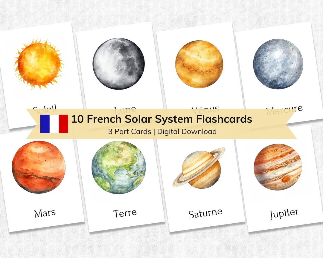 French Solar System Flashcards for Kids | printable Montessori 3 Part ...