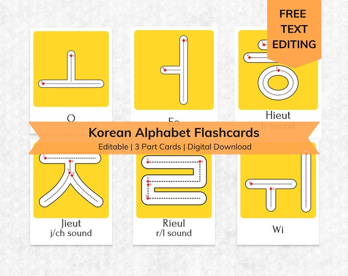 Korean Alphabet Tracing Flashcards for Custom Order - Etsy