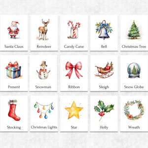 Christmas Flashcards for Kids, Printable 3 Part Nomenclature Toddler ...