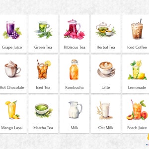 Editable Drink Name Learning Flashcards for Kids, Printable 3 Part ...