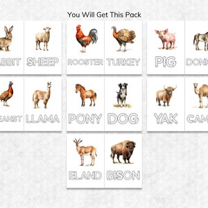 Farm Animal Name Tracing Flashcards for Kids, Printable Montessori ...