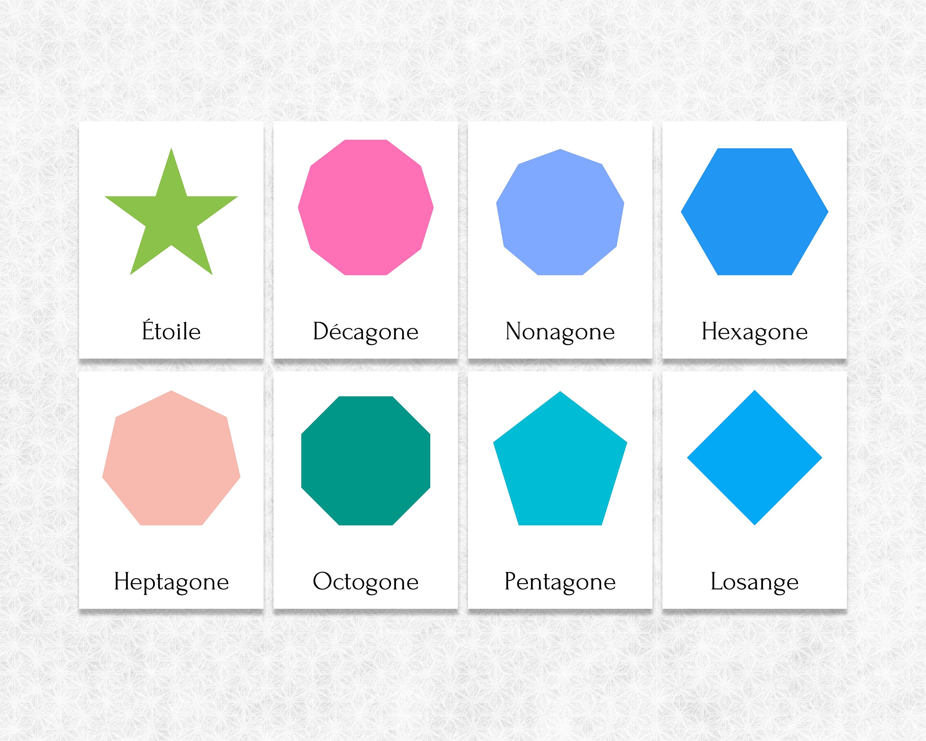 French 22 Shapes Flashcards for Kids 2D Geometric Shapes Educational ...