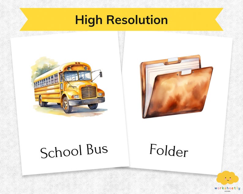 Editable School Supplies Flashcards for Kids, Printable 3 Part ...