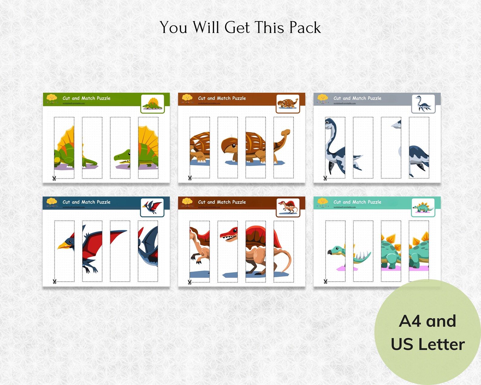 Prehistoric Dinosaurs Cut and Match Puzzle Activity for Preschool ...
