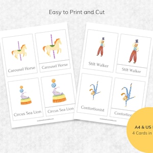 Circus Vocabulary Flashcards for Kids, Printable Montessori 3 Part ...