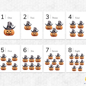 Jack-o'-lantern Halloween Theme Counting Flashcards for Kids, Number 1 ...