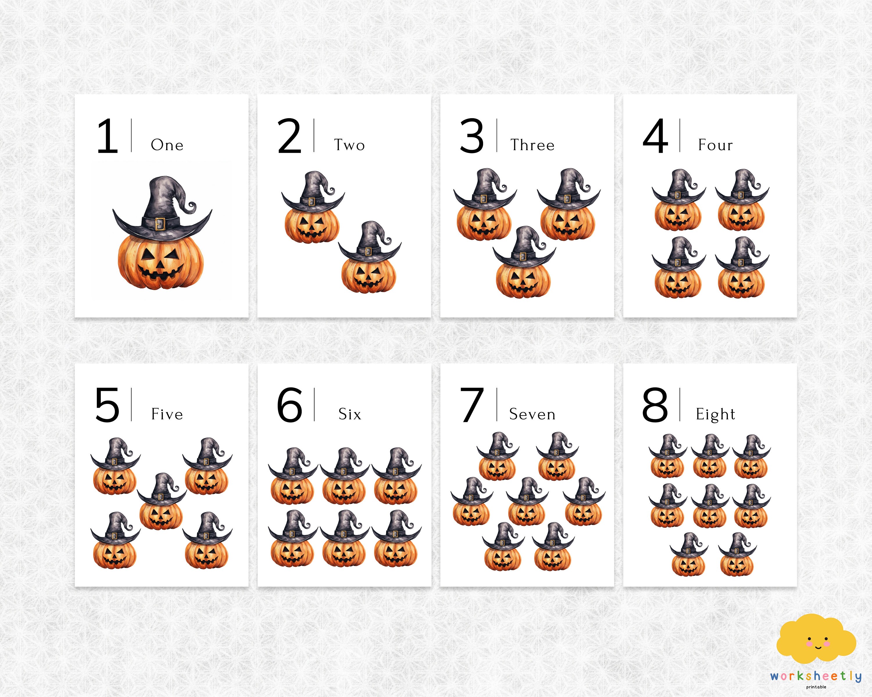 Jack-o'lantern Halloween Theme Counting Flashcards for Kids, Number 1 ...