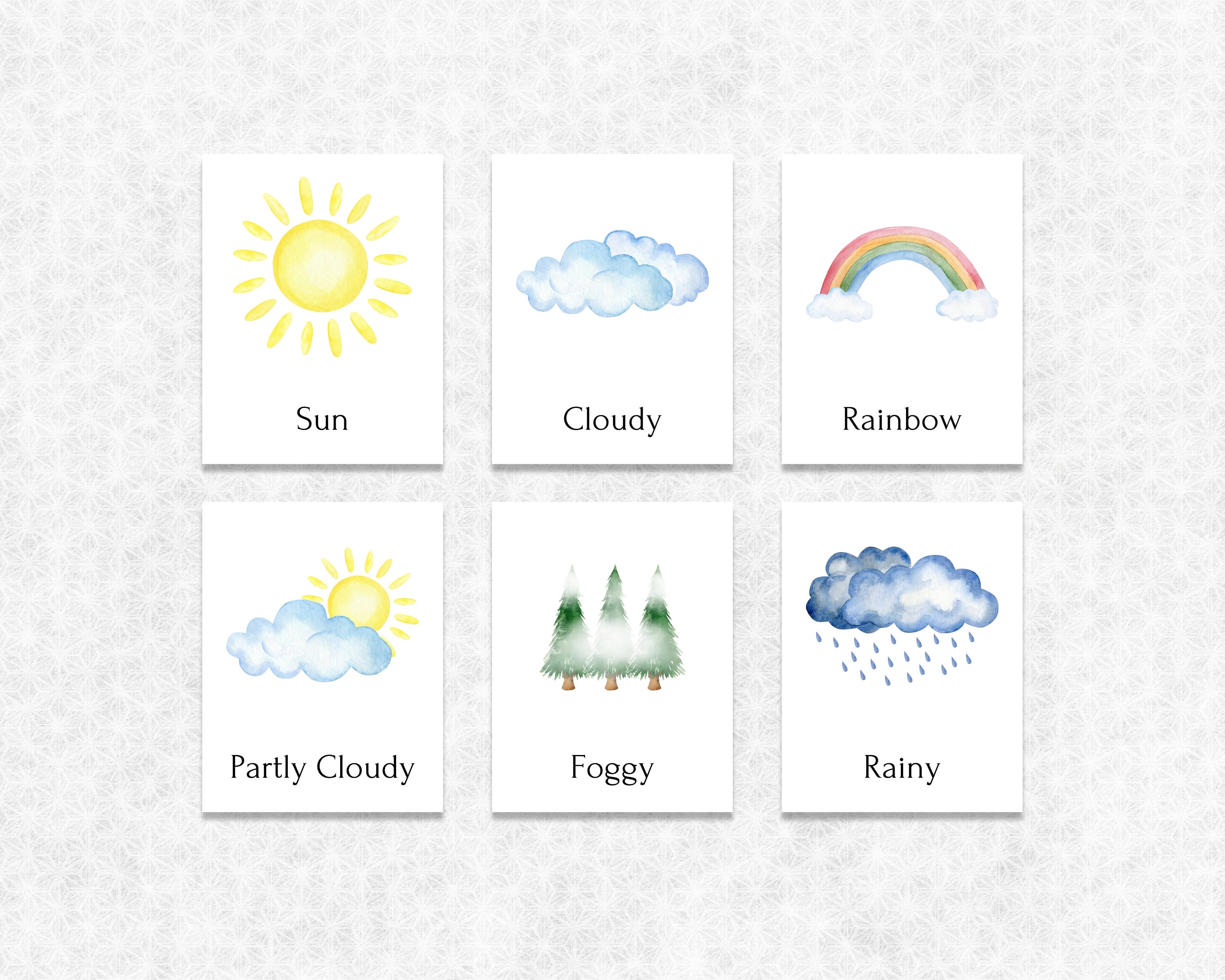 12 Weather Flashcards for Kids, Printable Weather Montessori Flashcards ...