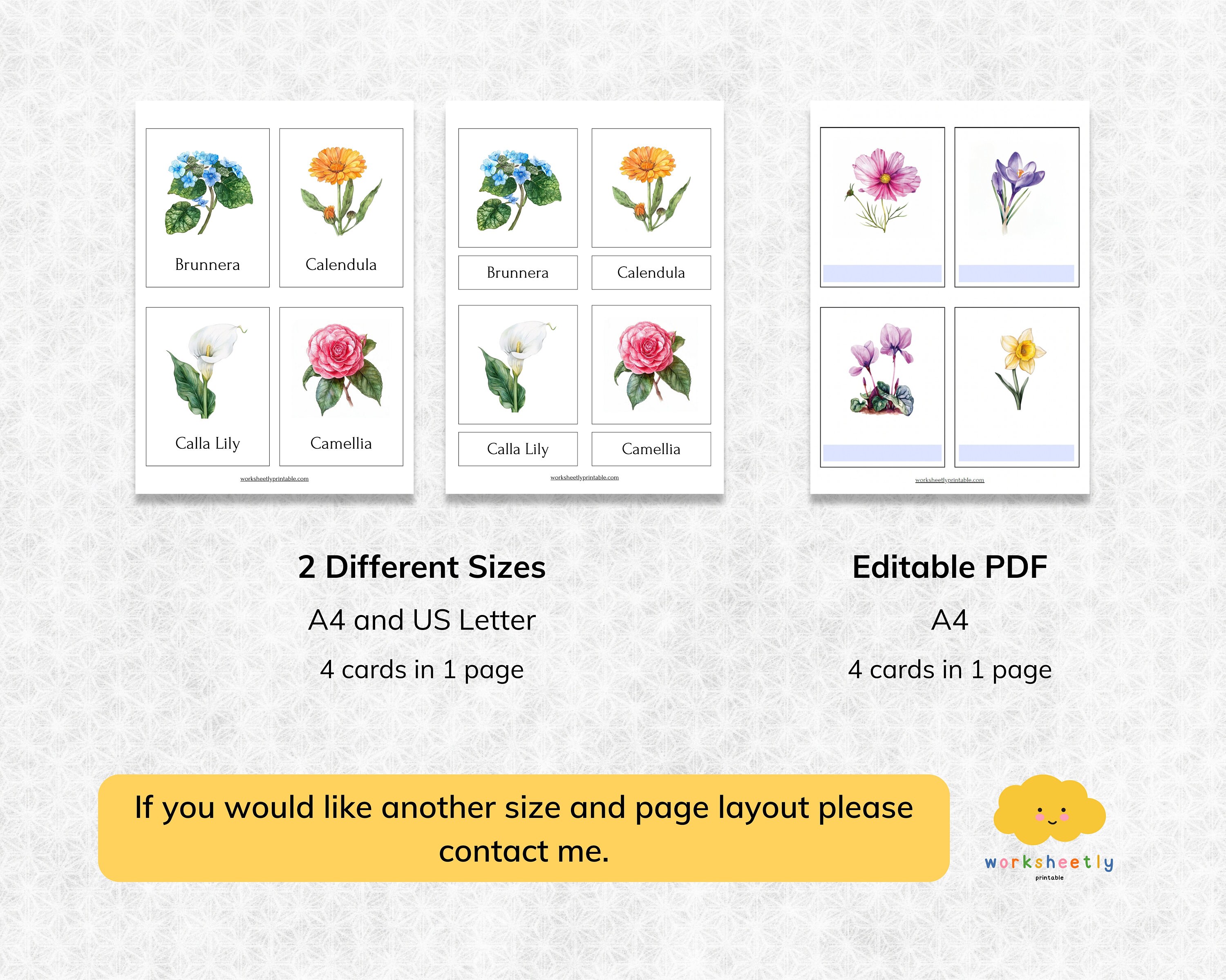 Editable Flowers Flashcards for Kids, Montessori Flower Name Learning ...