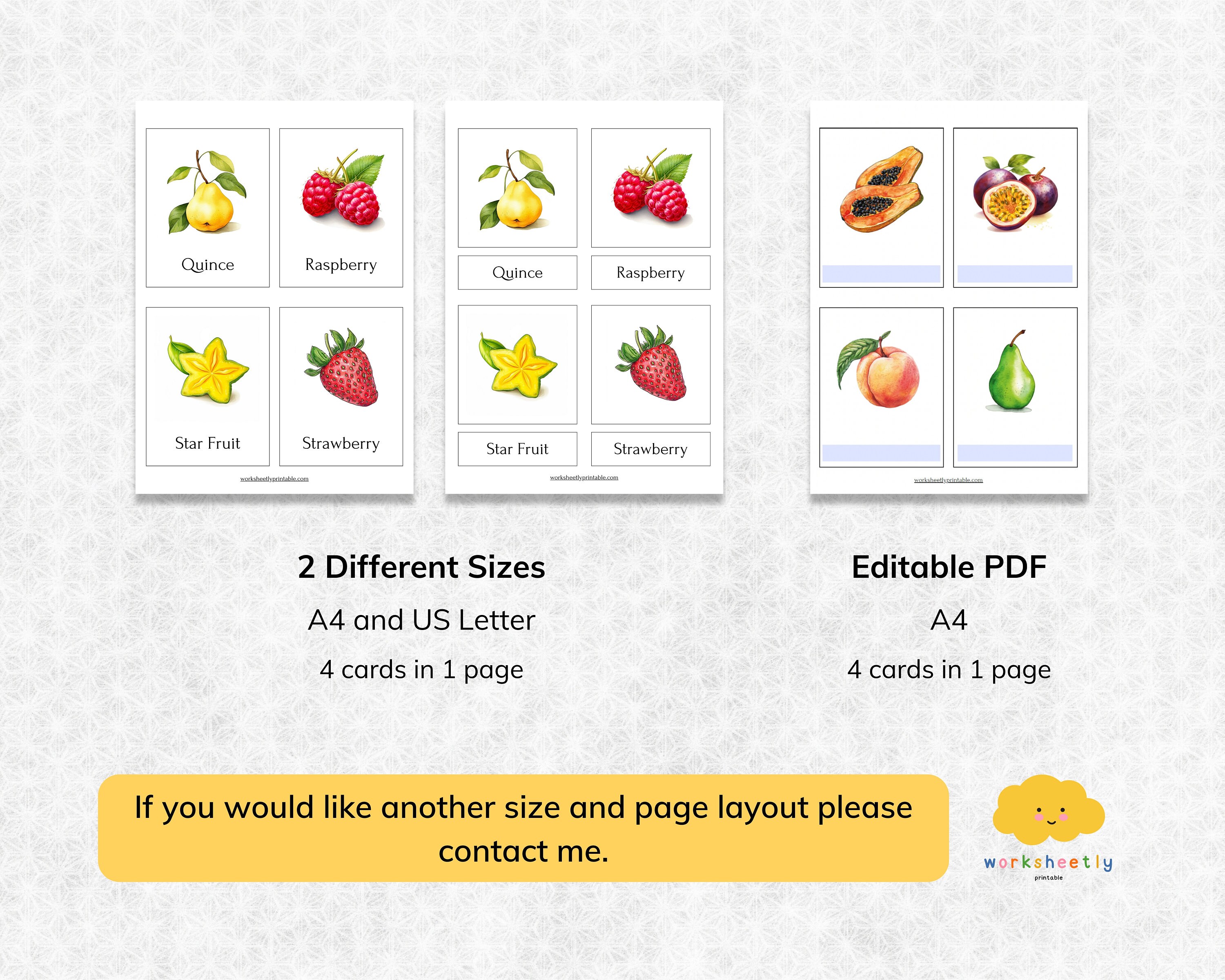 Editable Fruits Flashcards for Kids Educational 3 Part Nomenclature ...