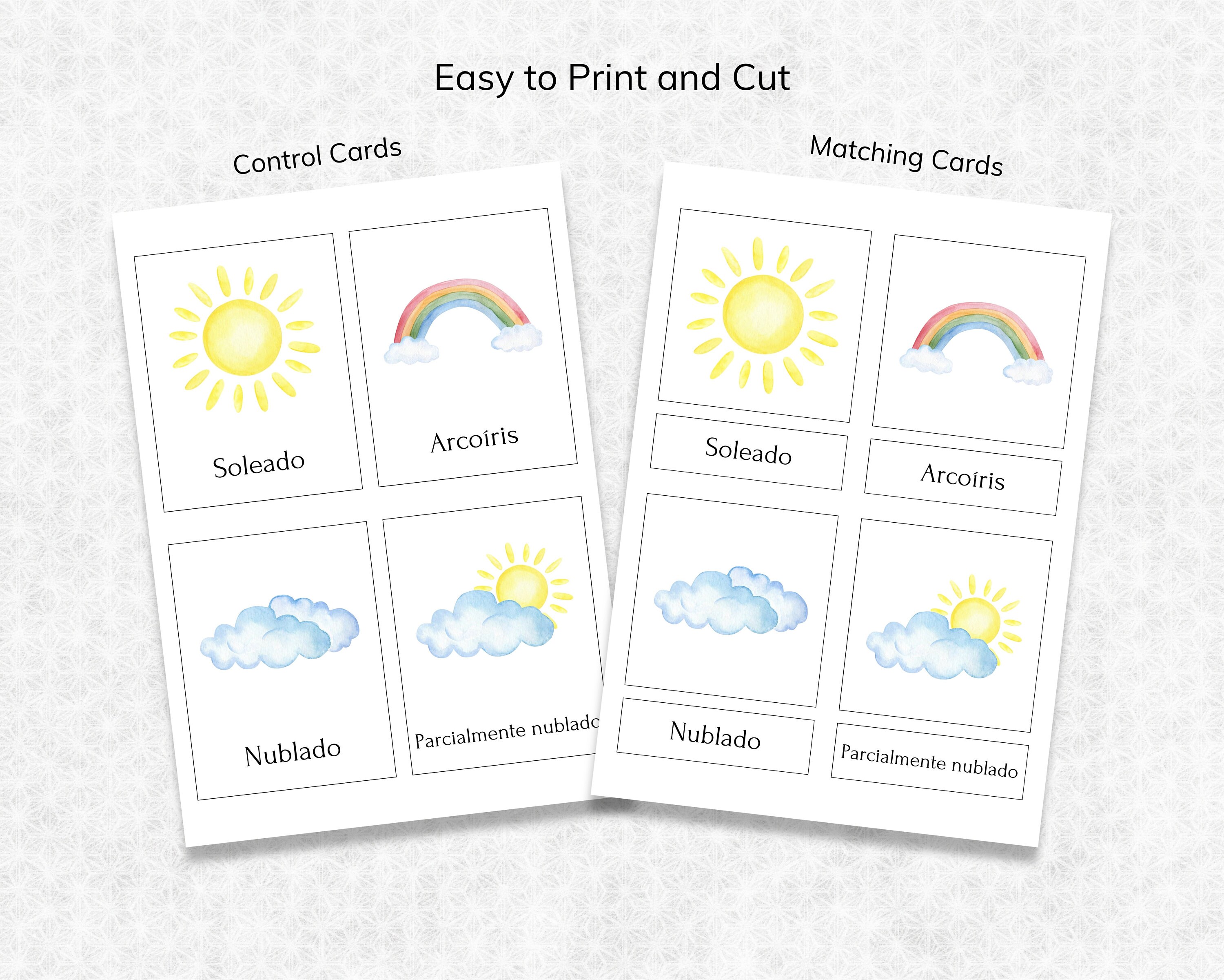 Spanish Weather Flashcards: Montessori Watercolor Cards for Kids ...