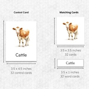 32 Watercolor Farm Animals Flashcards: Montessori Learning Cards ...