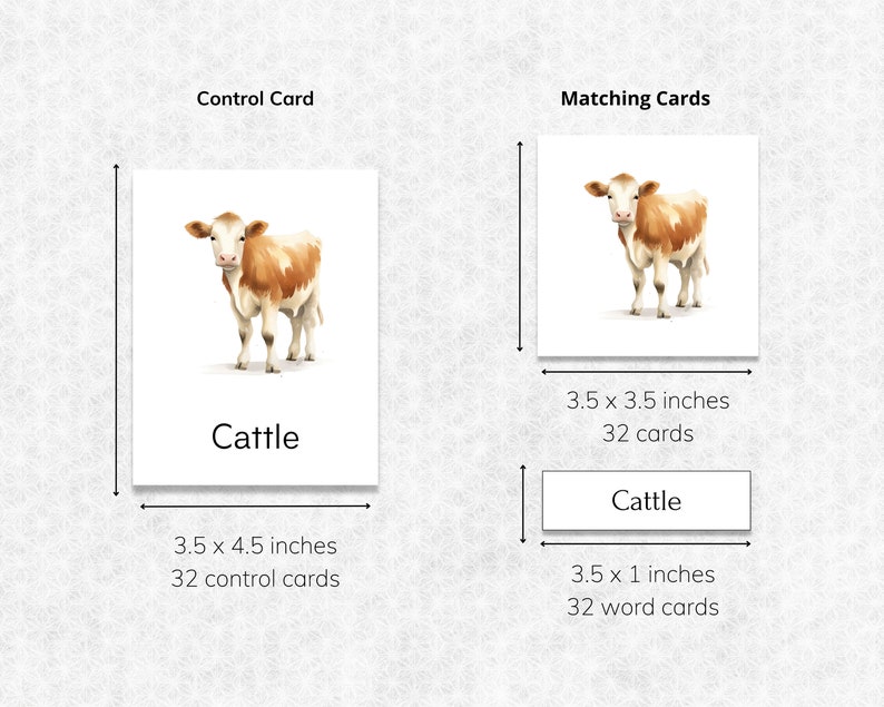 32 Watercolor Farm Animals Flashcards: Montessori Learning Cards ...