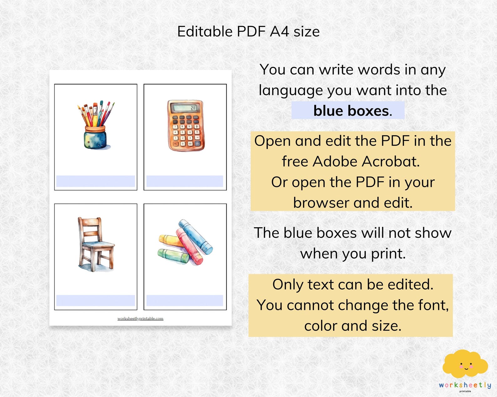 Editable School Supplies Flashcards for Kids, Printable 3 Part ...