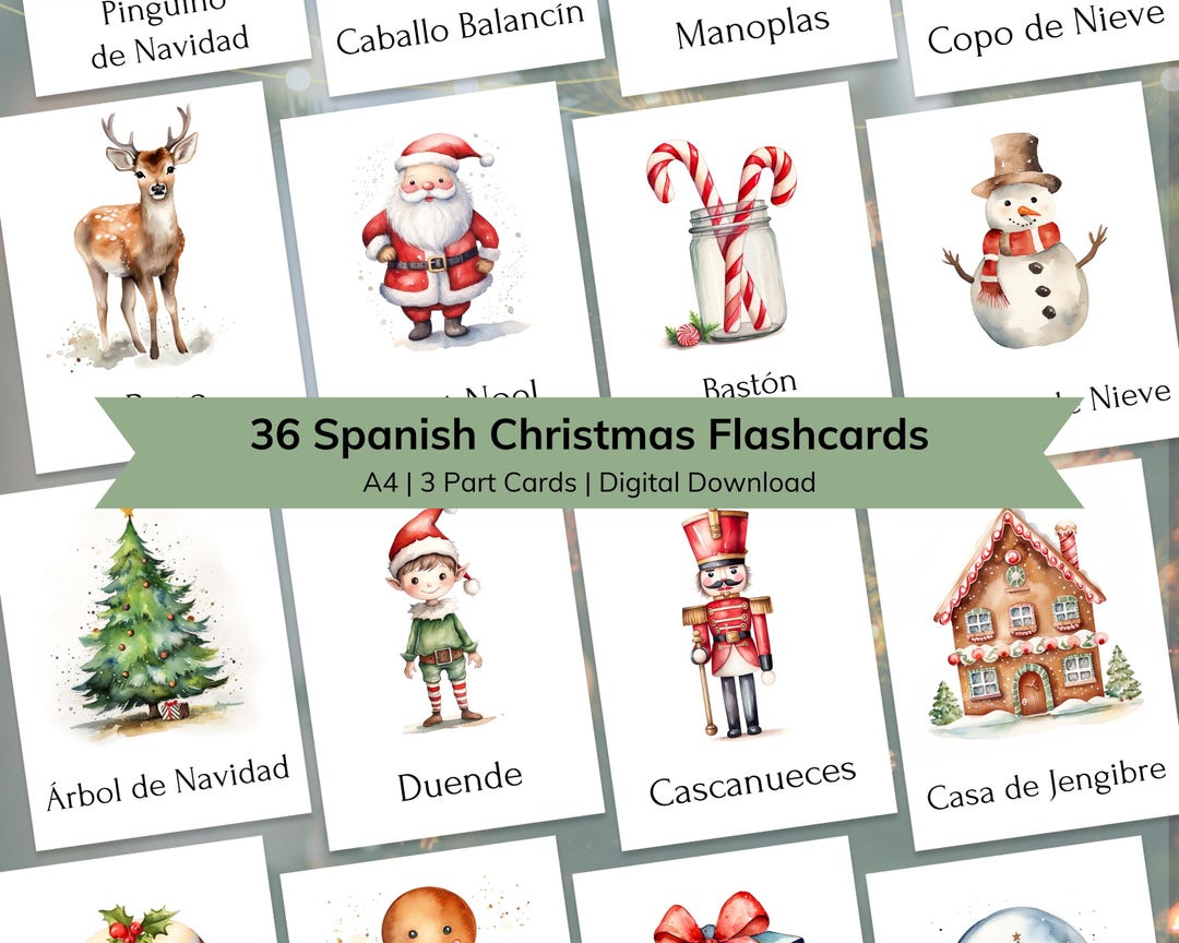 Spanish Christmas Flashcards for Kids, Printable 3 Part Nomenclature ...
