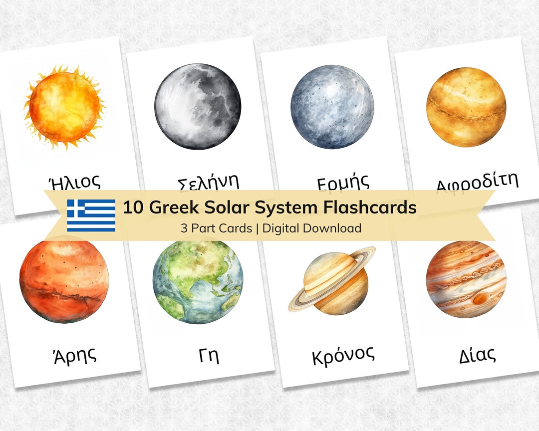 Greek Solar System Flashcards for Kids | Printable Montessori Materials ...