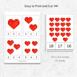 Hearts Count and Clip Cards | Numbers 1-20 Count Flashcards | Preschool ...