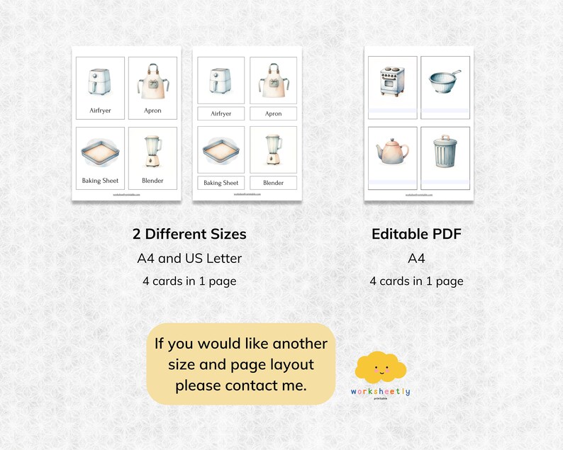 Kitchen Utensils Flashcards: Montessori 3-part Learning Cards (digital ...