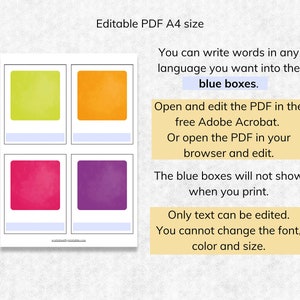 Editable Color Flashcards for Kids, Printable 3 Part Nomenclature ...