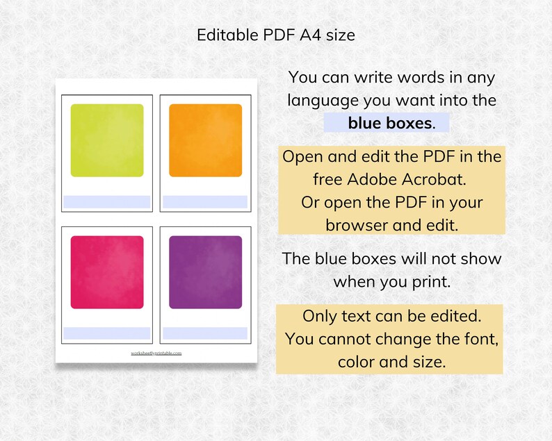 Editable Color Flashcards for Kids, Printable 3 Part Nomenclature ...