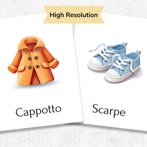 Italian Clothes Flashcards for Kids | 3 Part Nomenclature Educational ...