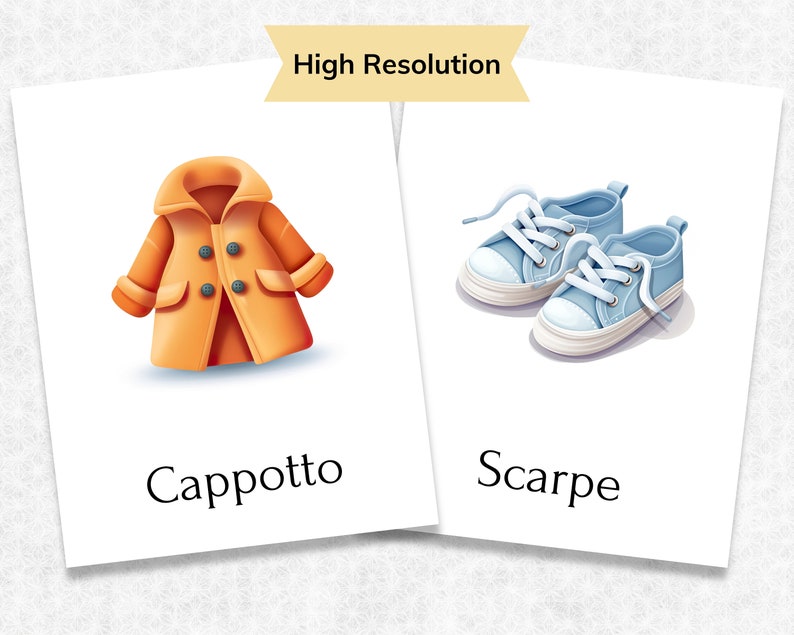 Italian Clothes Flashcards for Kids | 3 Part Nomenclature Educational ...