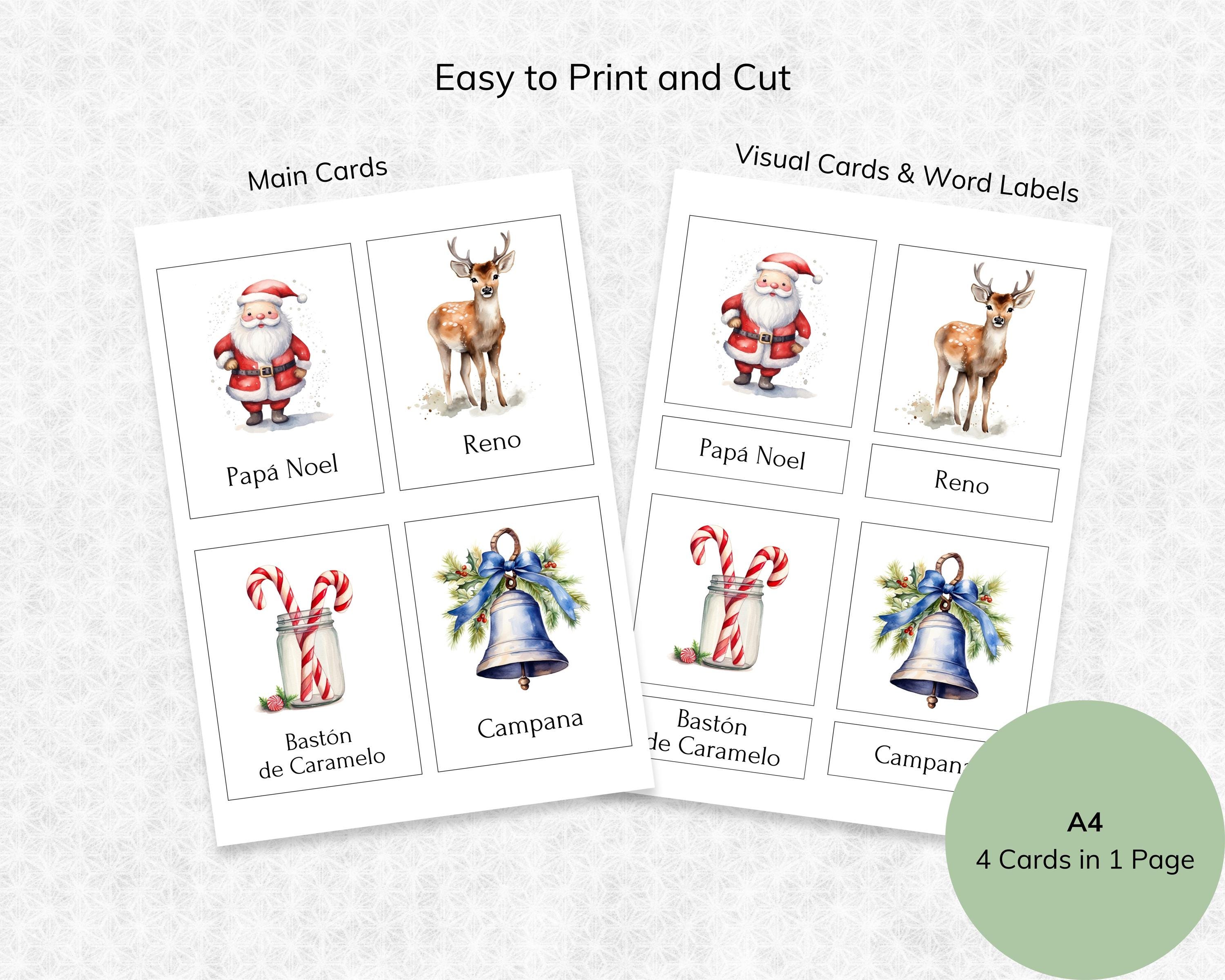 Spanish Christmas Flashcards: Montessori 3 Part Vocabulary Cards for ...