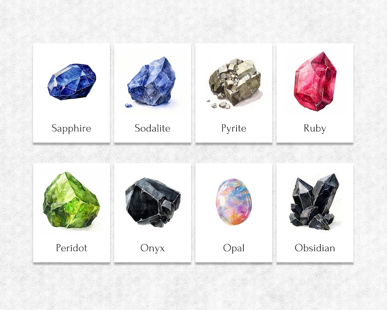 Gemstones Flashcards Minerals and Crystals Cards Educational 3 Part ...