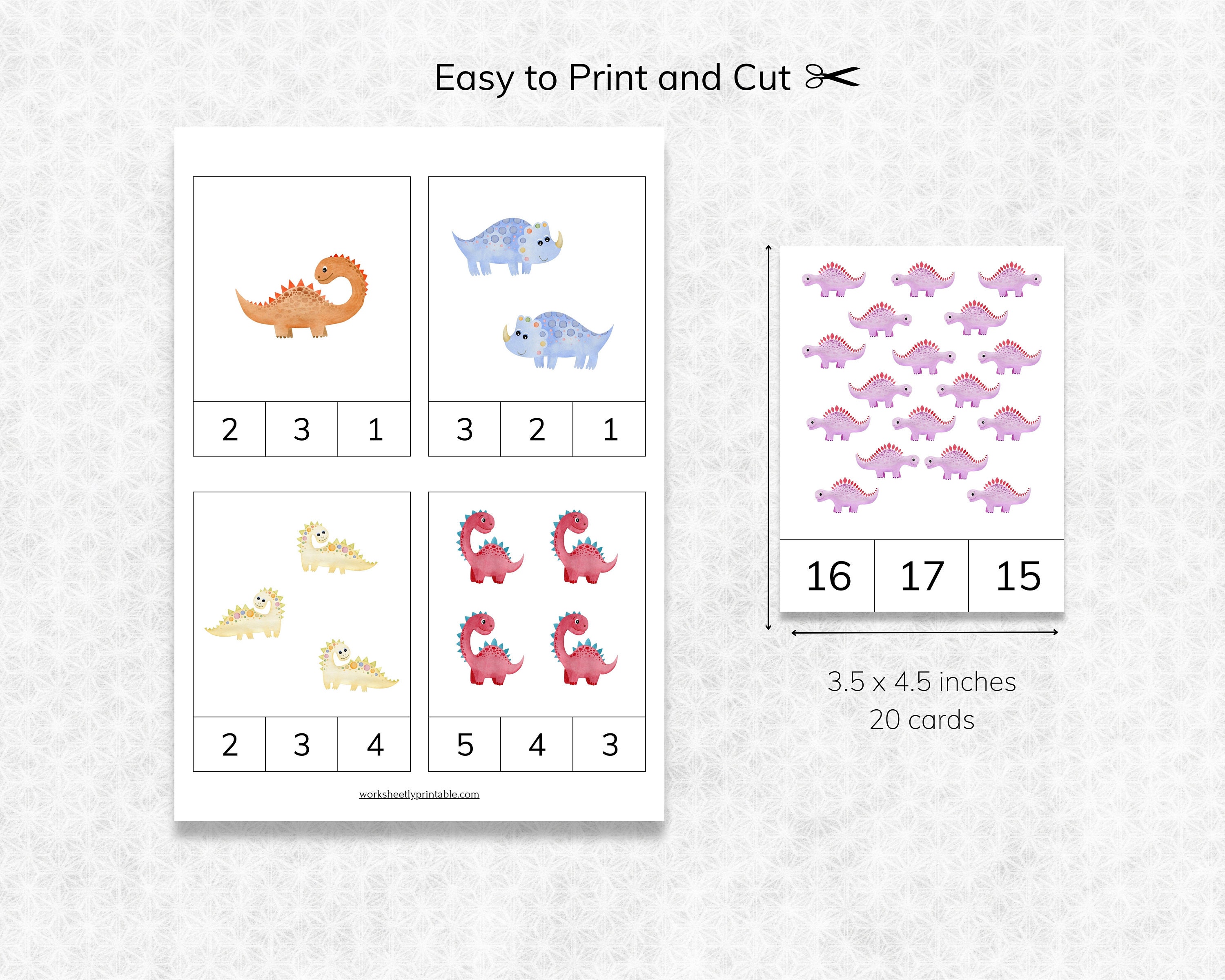 Dinosaur Count and Clip Cards, Number 1-20 Count Flashcards for Kids ...