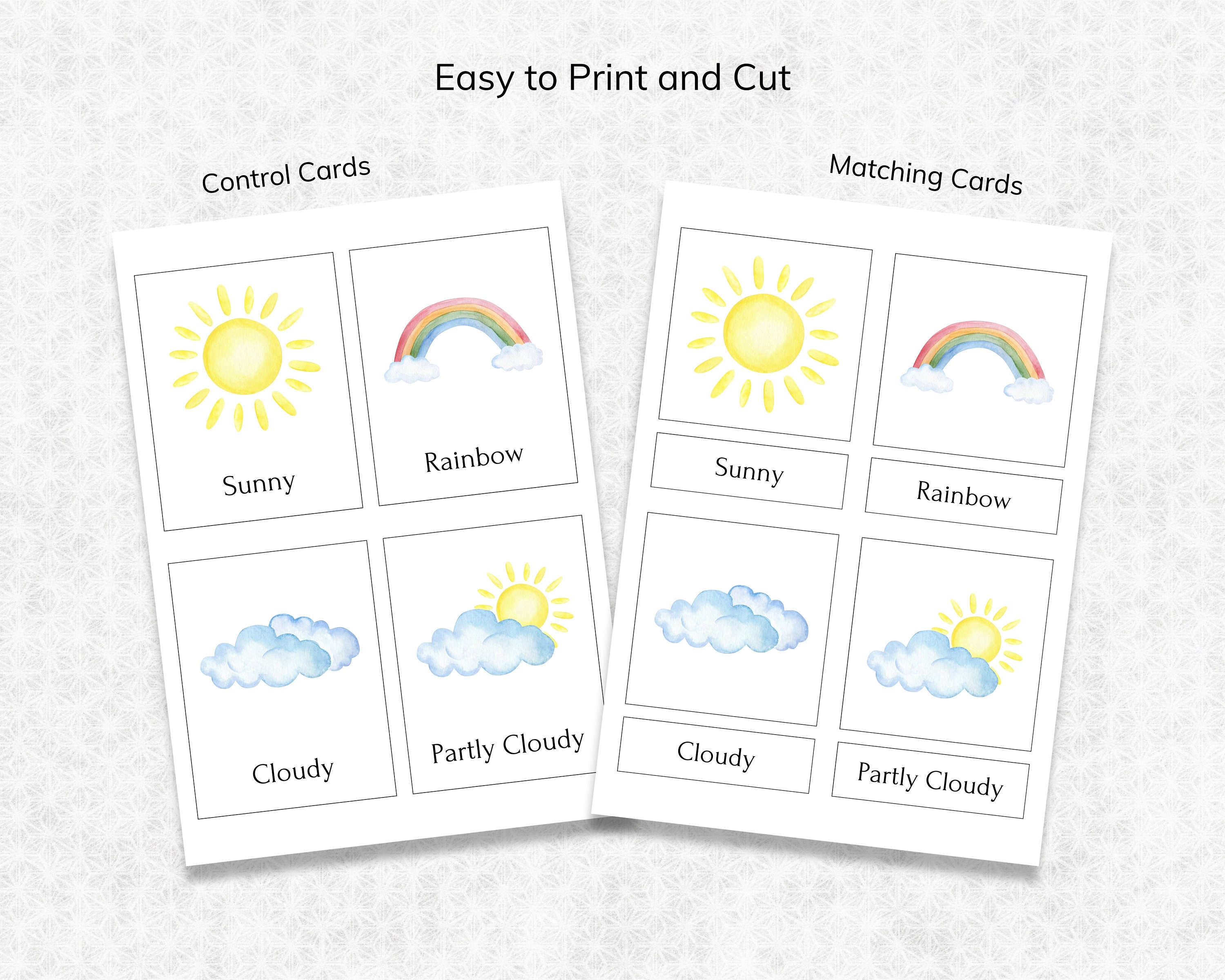 12 Weather Flashcards for Kids, Printable Weather Montessori Flashcards ...