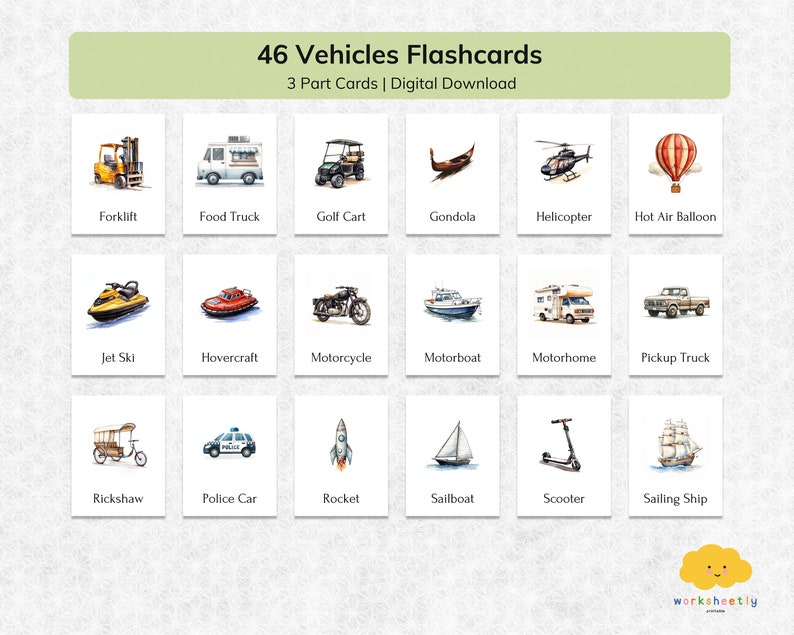 Editable Vehicle and Transport Flashcards for Kids | Educational ...
