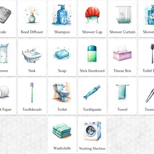 Editable Bathroom Items Vocabulary Montessori 3 Part Flashcards for ...