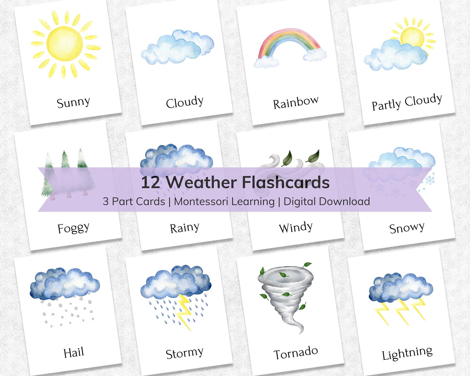 12 Weather Flashcards for Kids, Printable Weather Learning Montessori ...