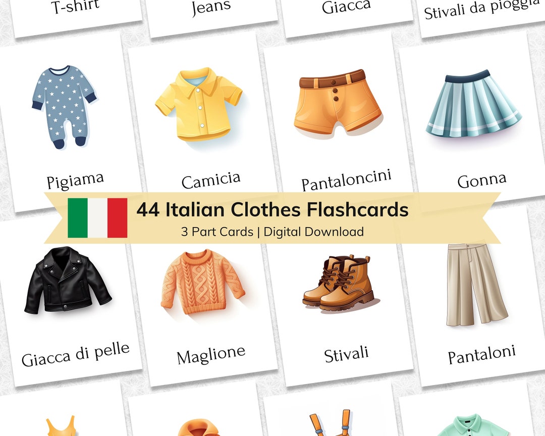 Italian Clothes Flashcards for Kids | 3 Part Nomenclature Educational ...