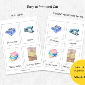Editable School Supplies Flashcards for Kids, Printable 3 Part ...