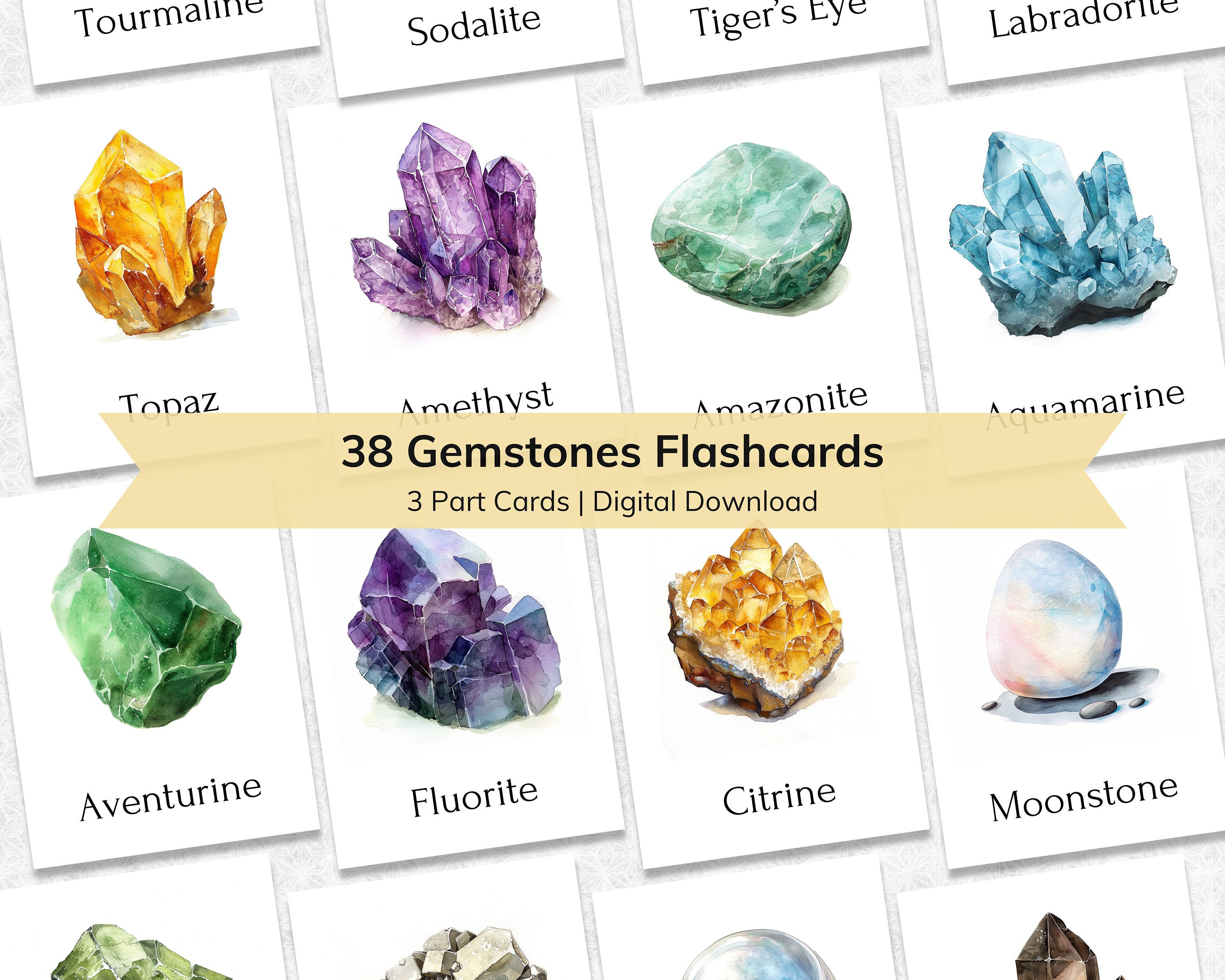 Gemstones Flashcards | Minerals and Crystals Cards | Educational 3 Part ...