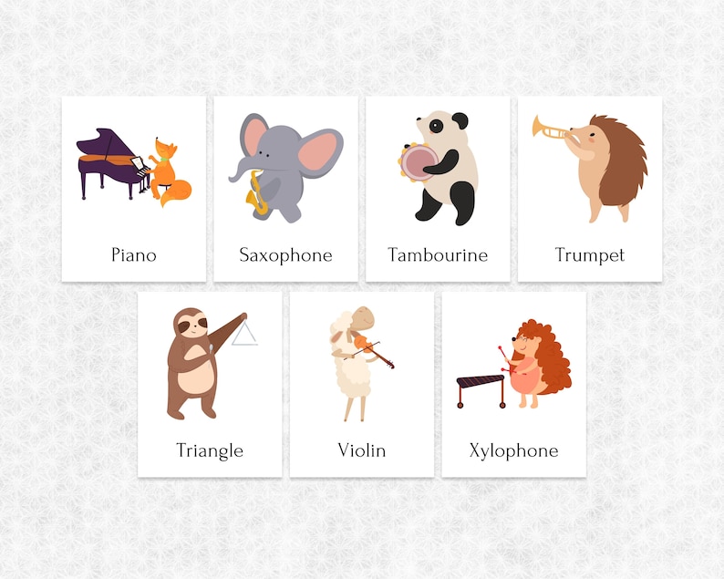 Animal Music Instrument Flashcards: Montessori Learning Cards (digital ...