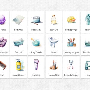 Editable Bathroom Items Vocabulary Montessori 3 Part Flashcards for ...
