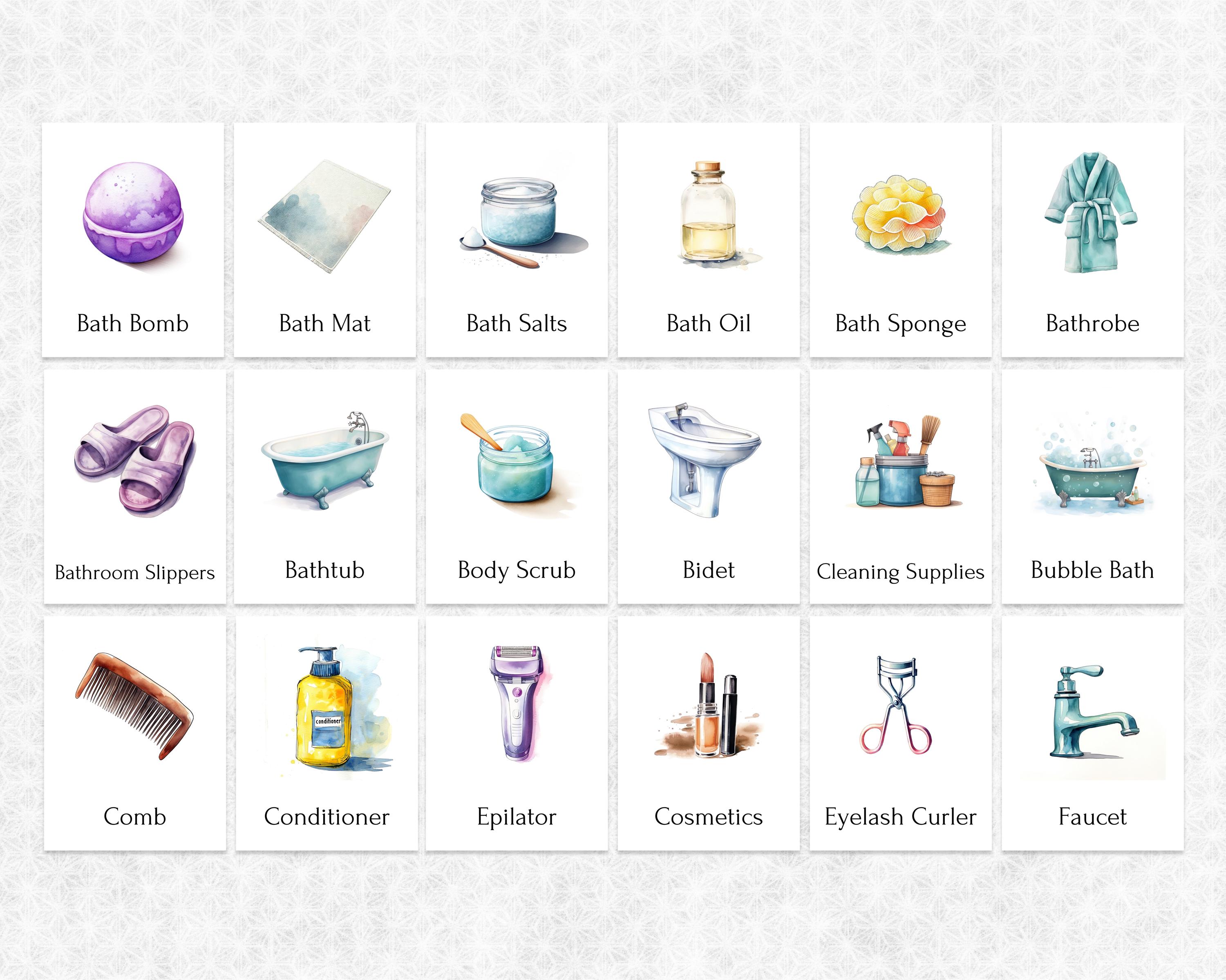 Editable Bathroom Items Vocabulary Montessori 3 Part Flashcards for ...