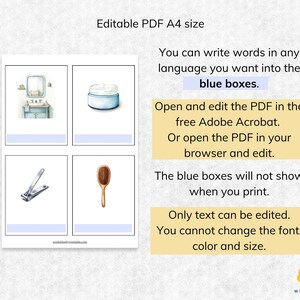 Editable Bathroom Items Vocabulary Montessori 3 Part Flashcards for ...