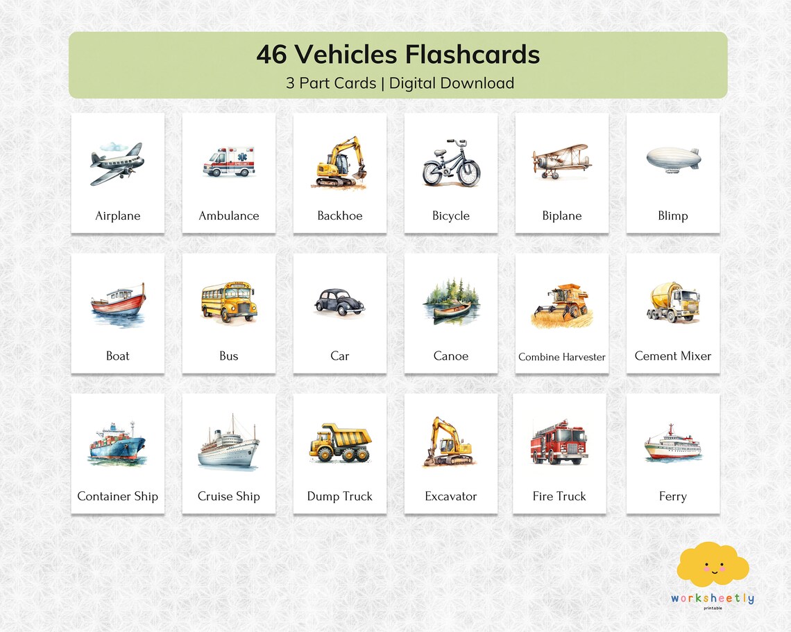 Editable Vehicle and Transport Flashcards for Kids Educational ...