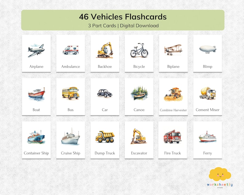 Editable Vehicle and Transport Flashcards for Kids | Educational ...